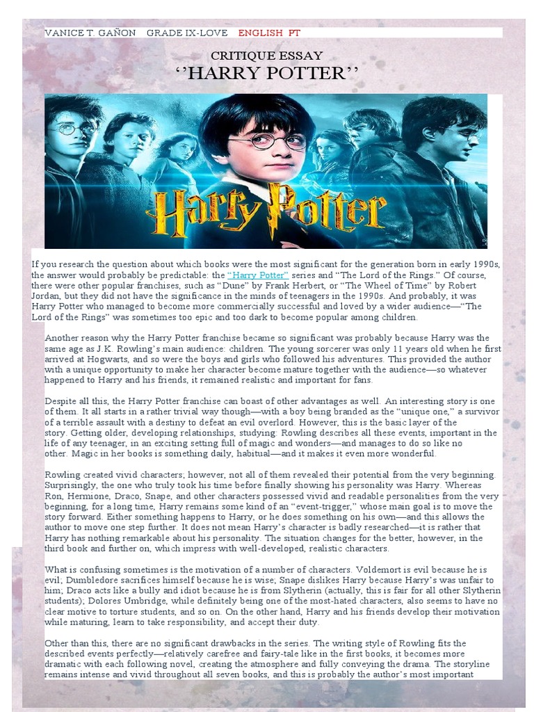Critique Essay - Harry Potter | PDF | Harry Potter | Fantasy