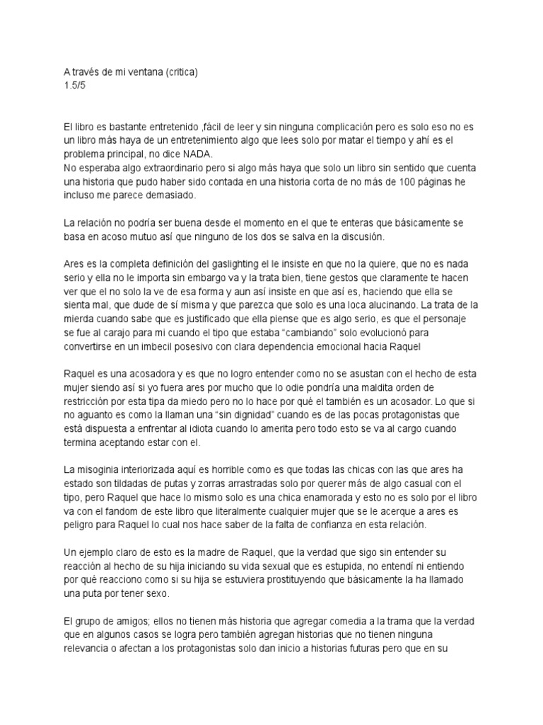Crítica a "A través de mi ventana" | PDF