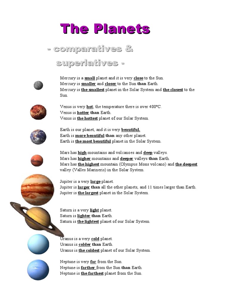 The Planets Comparative Superlative - Workshop1 | PDF | Solar System | Planets
