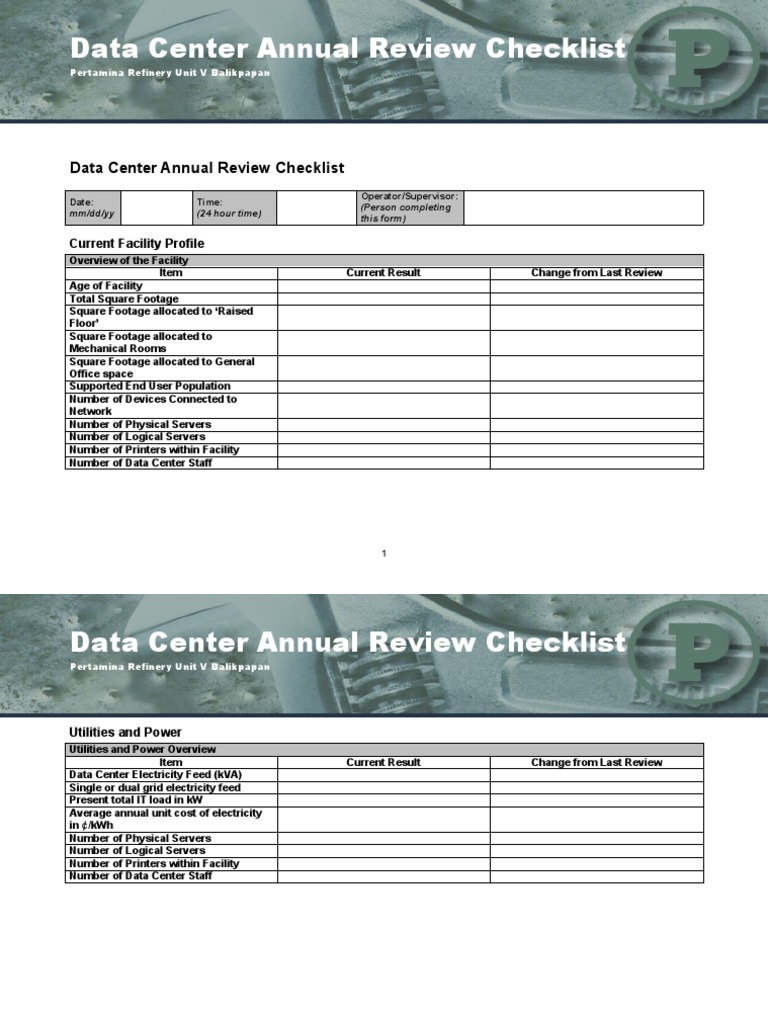 Data Center Annual Review Checklist | PDF | Data Center | Firefighting