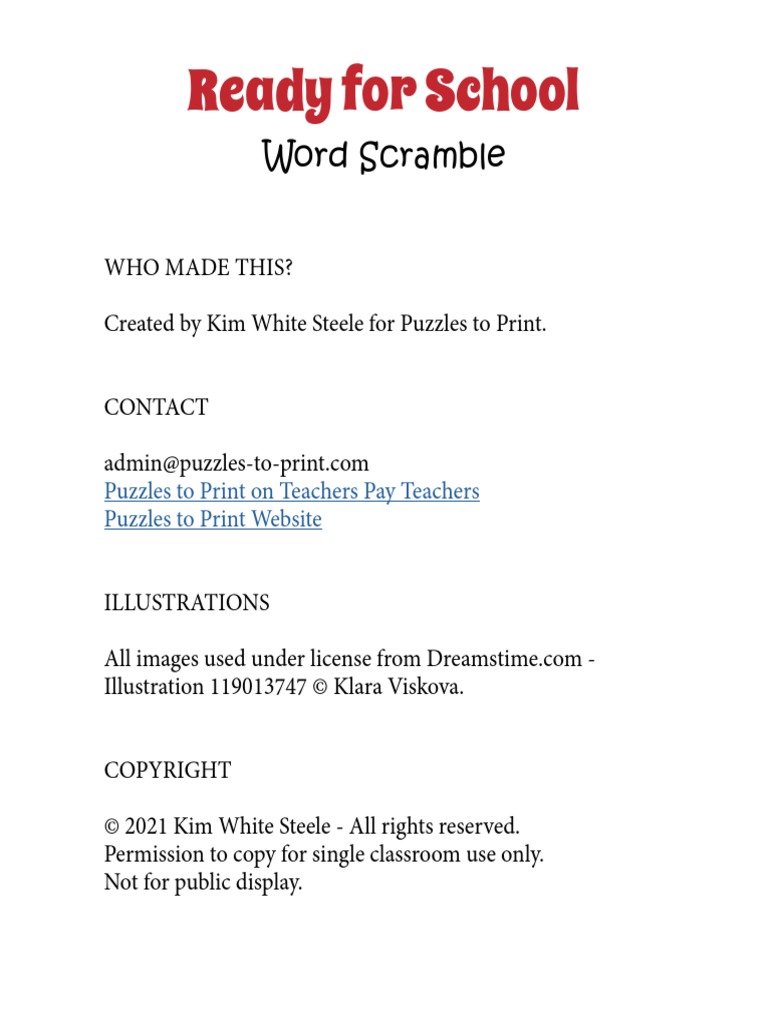 School Supplies Word Scramble | PDF | Equipment | Writing Implements