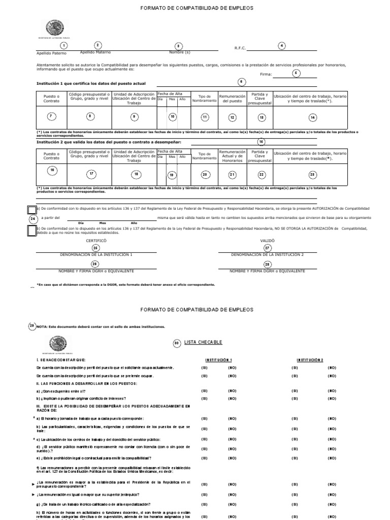 Formato De Compatibilidad Laboral Pdf Gobierno
