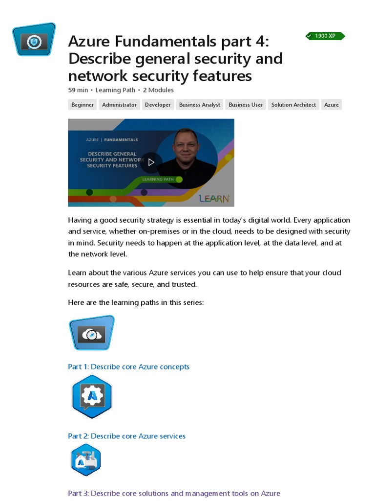 Azure Fundamentals Part 4 - Describe General Security and Network ...