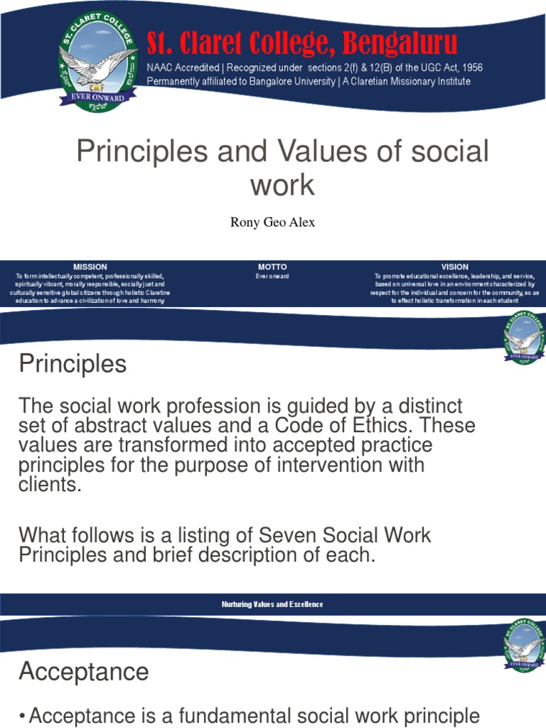 Principles and Values of Social Wok | PDF | Social Work | Value (Ethics)