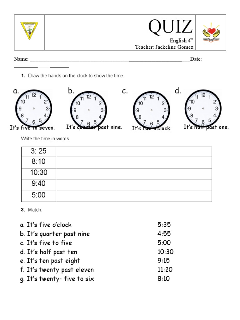 Quiz Telling Time | PDF