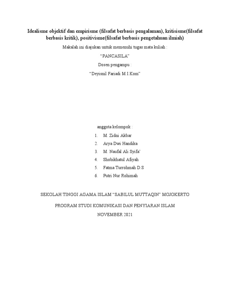 Idealisme Objektif Dan Empirisme | PDF | Filsafat