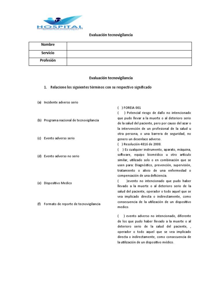 Test Evaluacion de Tecnovigilncia Final. | PDF | Cuidado de la salud ... Test Evaluacion de Tecnovigilncia Final. | PDF | Cuidado de la salud ...