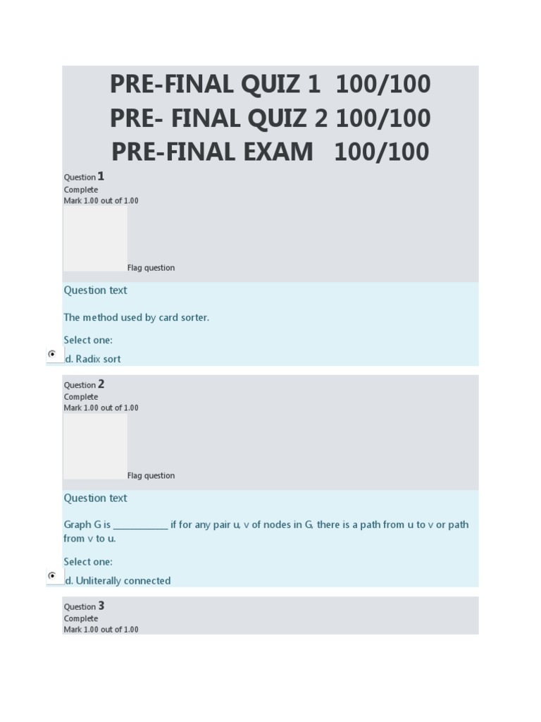 Pre-Final Quiz on Graphs and Sorting | PDF | Array Data Structure ...