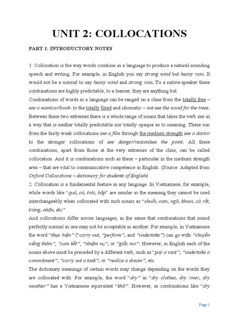 Unit 2 - Collocations | PDF | English Language | Linguistics