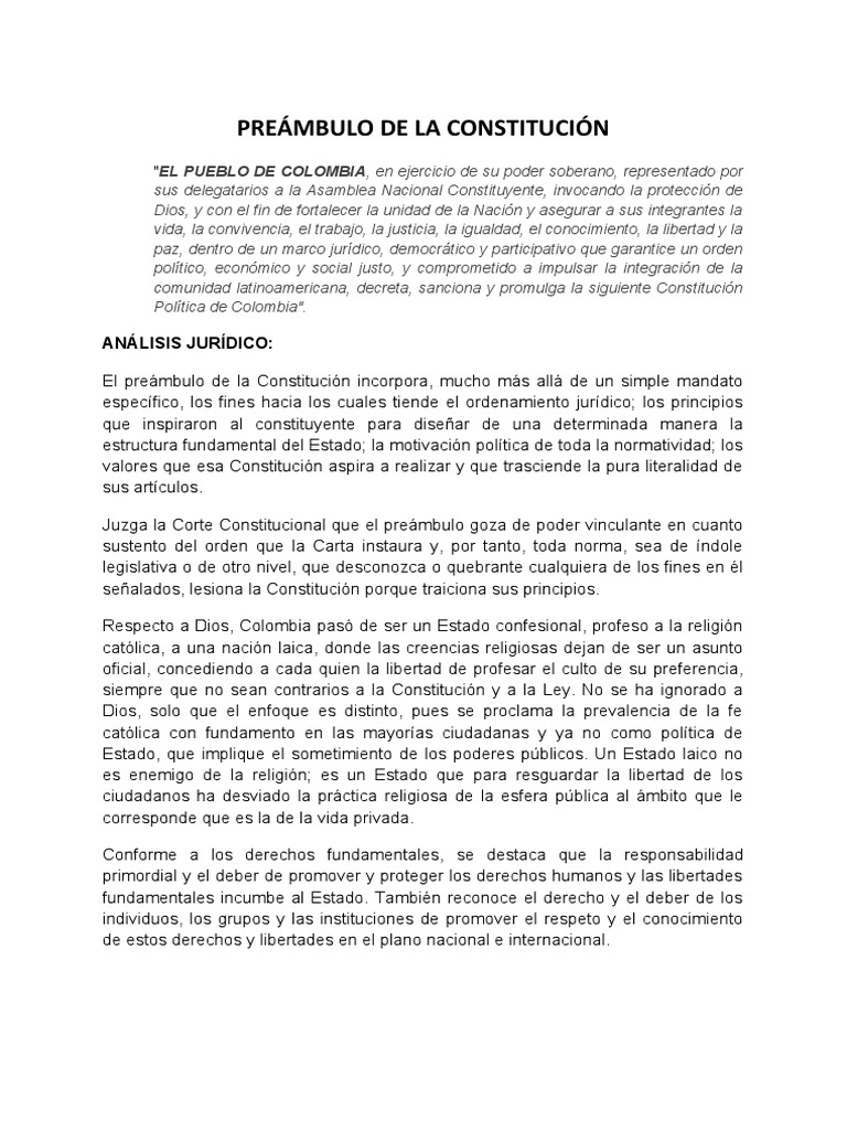 Análisis Preámbulo | PDF | Constitución | Estado (política)
