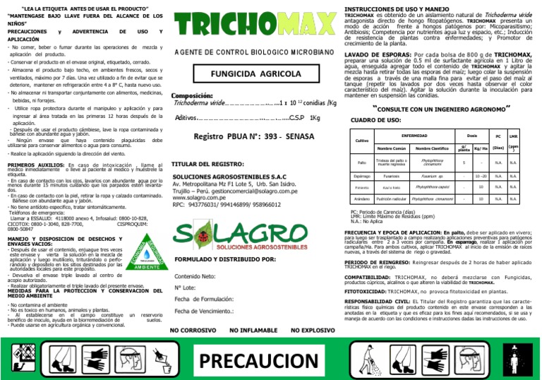 Etiqueta Trichomax Senasa | PDF | Agua | Maíz