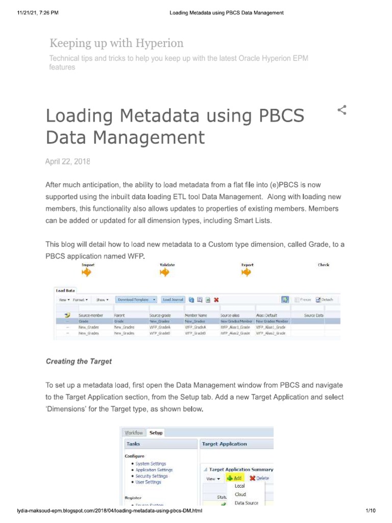 Loading Metadata Using PBCS Data Management | PDF