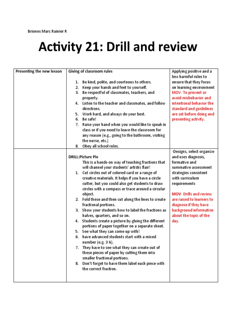Math Drills Lesson 21 | PDF | Teachers | Curriculum