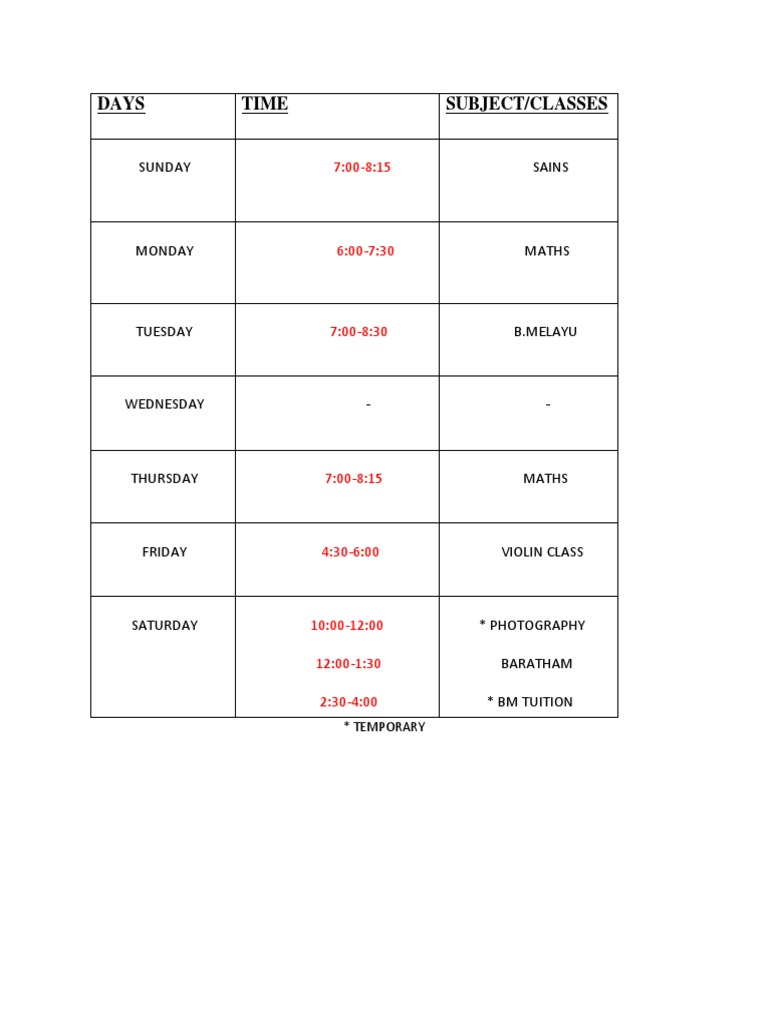 Tuition Timetable | PDF