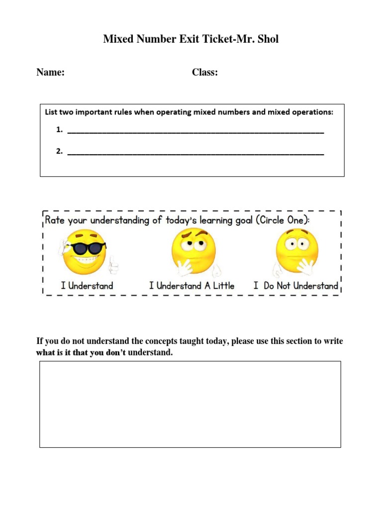 Mixed Number Exit Ticket-Mr. Shol: Name: Class | PDF