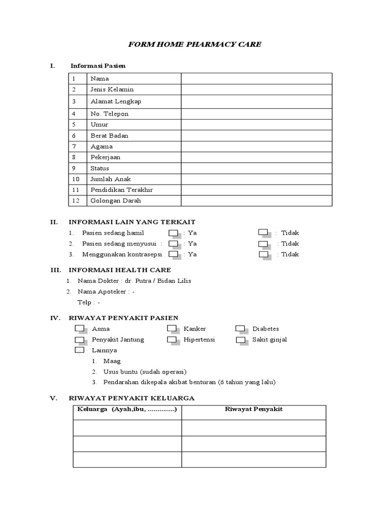 Form Home Pharmacy Care | PDF