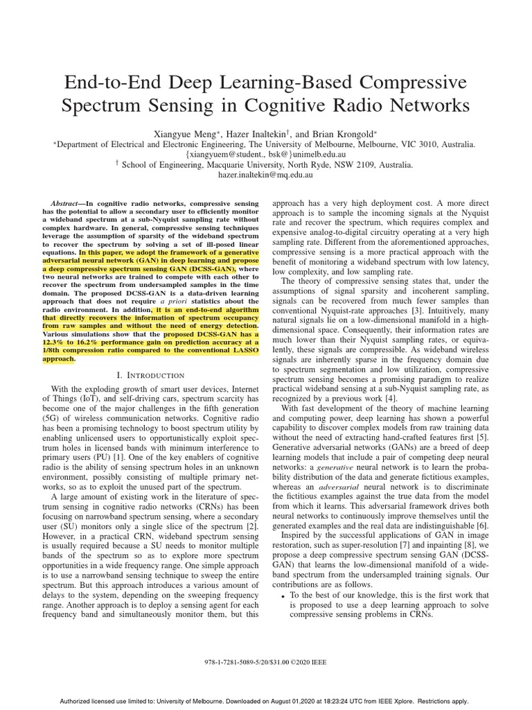 End-to-End Deep Learning-Based Compressive Spectrum Sensing in Cognitive Radio Networks | PDF ...