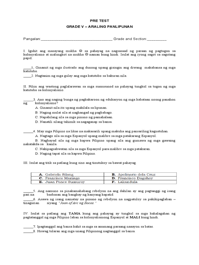 ARPAN 5 PRE TEST 3rdquarter | PDF