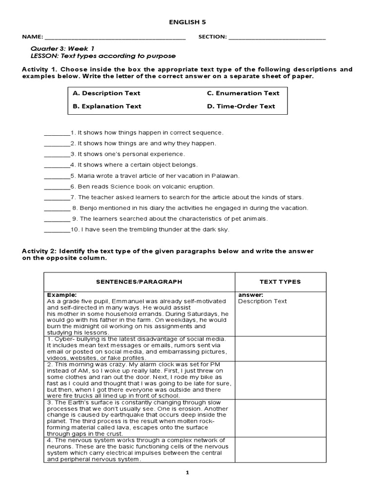 Q3 Answer Sheet English 5 | PDF | Wheel | Nervous System