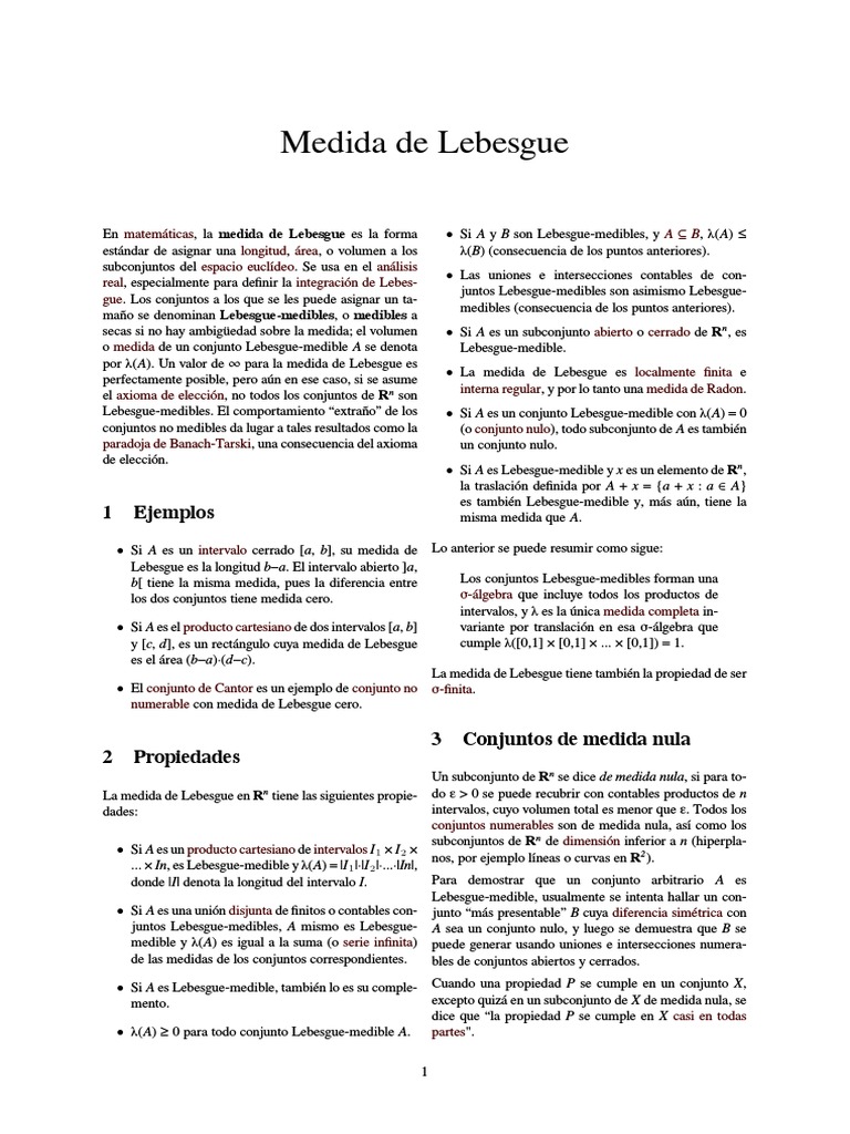 Medida de Lebesgue | PDF | Medida (Matemáticas) | Análisis matemático