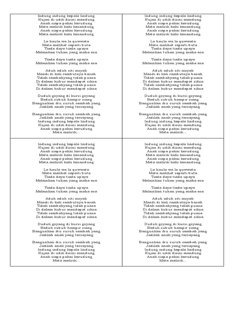 Lirik Lagu Indung-Indung Kepala Lindung | PDF