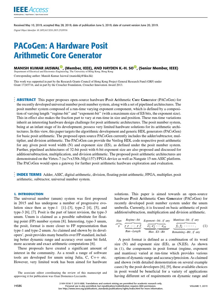 PACoGen: Open-Source Hardware Generator for Posit Arithmetic Cores ...