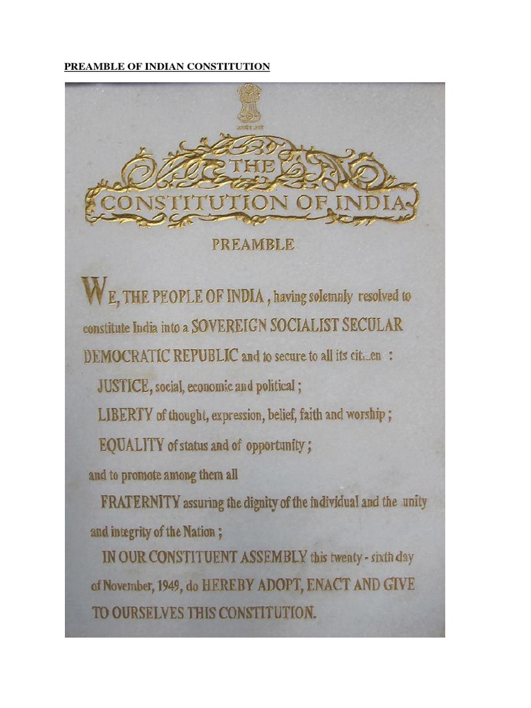 Preamble of Indian Constitution | Download Free PDF | Legal Documents ...
