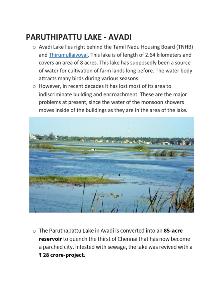 Revitalization of the Paruthipattu Lake in Avadi Through Development of ...