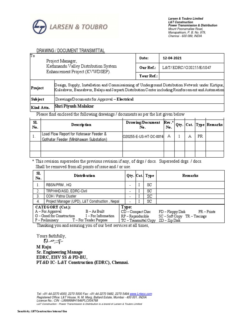 Drawing / Document Transmittal: Date: 12-04-2021 Our Ref.: Your Ref ...