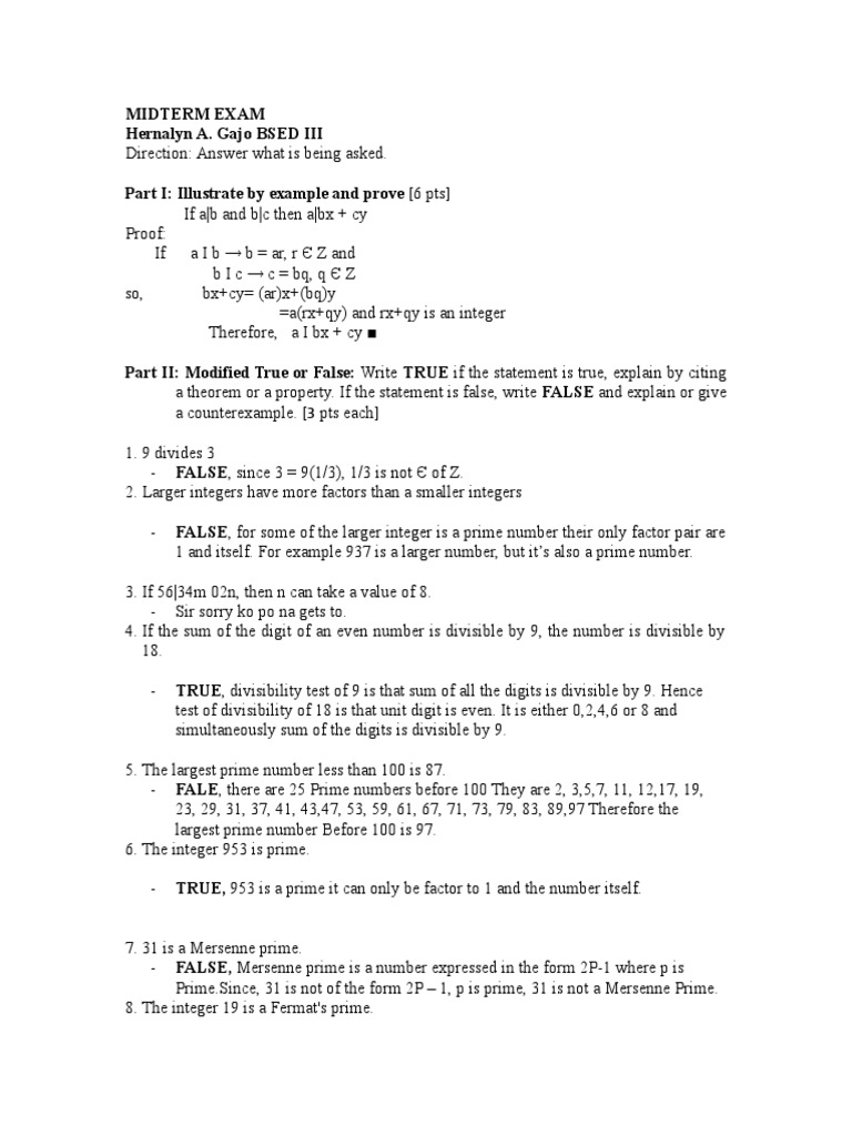 Midterm Exam in Number Theory | PDF
