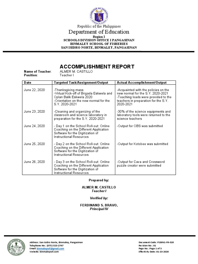 Department of Education: Accomplishment Report | PDF | Computing