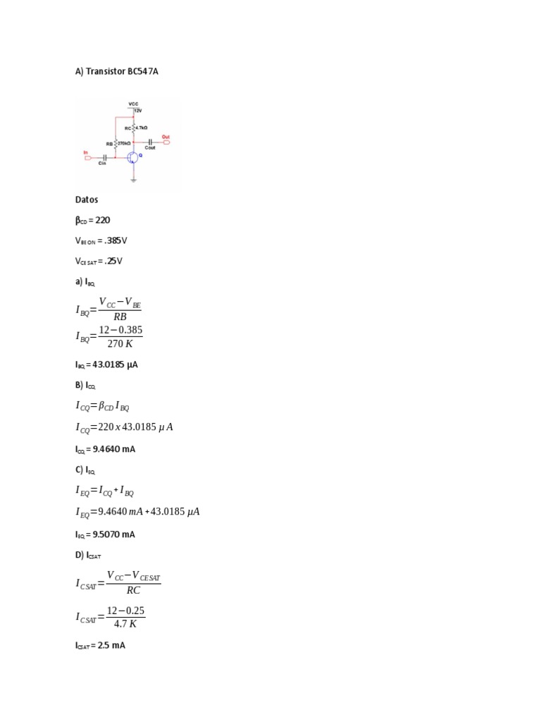 A) Transistor BC547A: I V RB I | PDF
