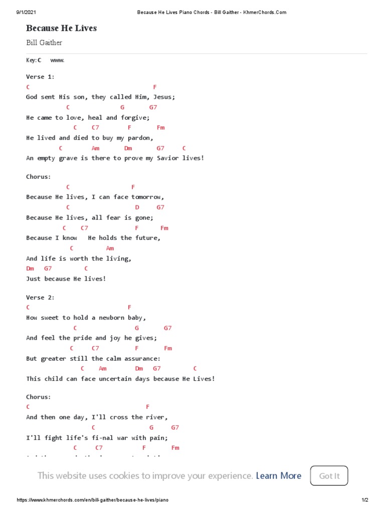 Because He Lives Piano Chords - Bill Gaither | PDF