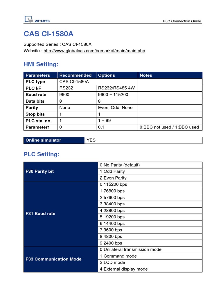 CAS CI-1580A: HMI Setting | Download Free PDF | Bit Rate | Electronics