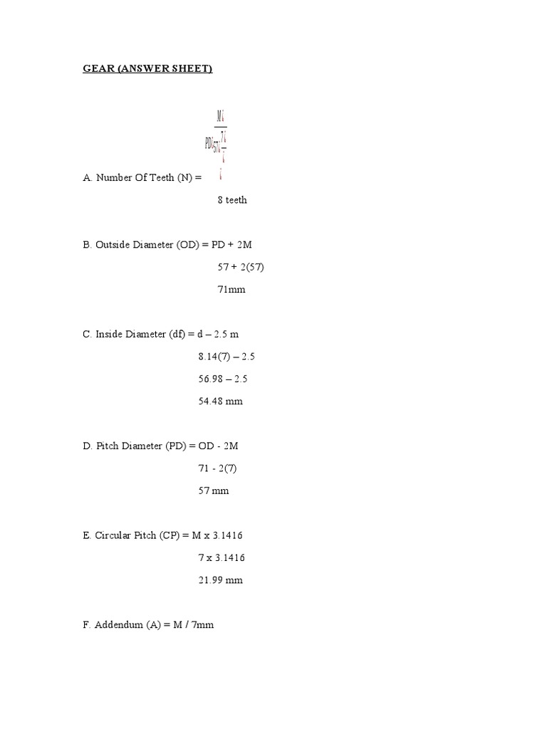 Formula Pengiraan Gear | PDF