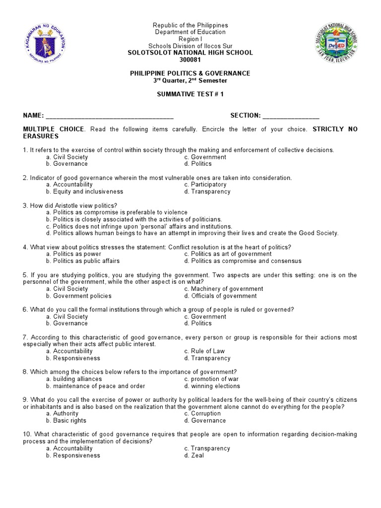 Summative Test 1 PPG | PDF | Liberalism | Governance