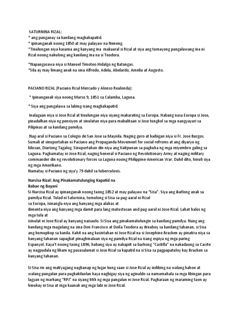 Saturnina Rizal | PDF