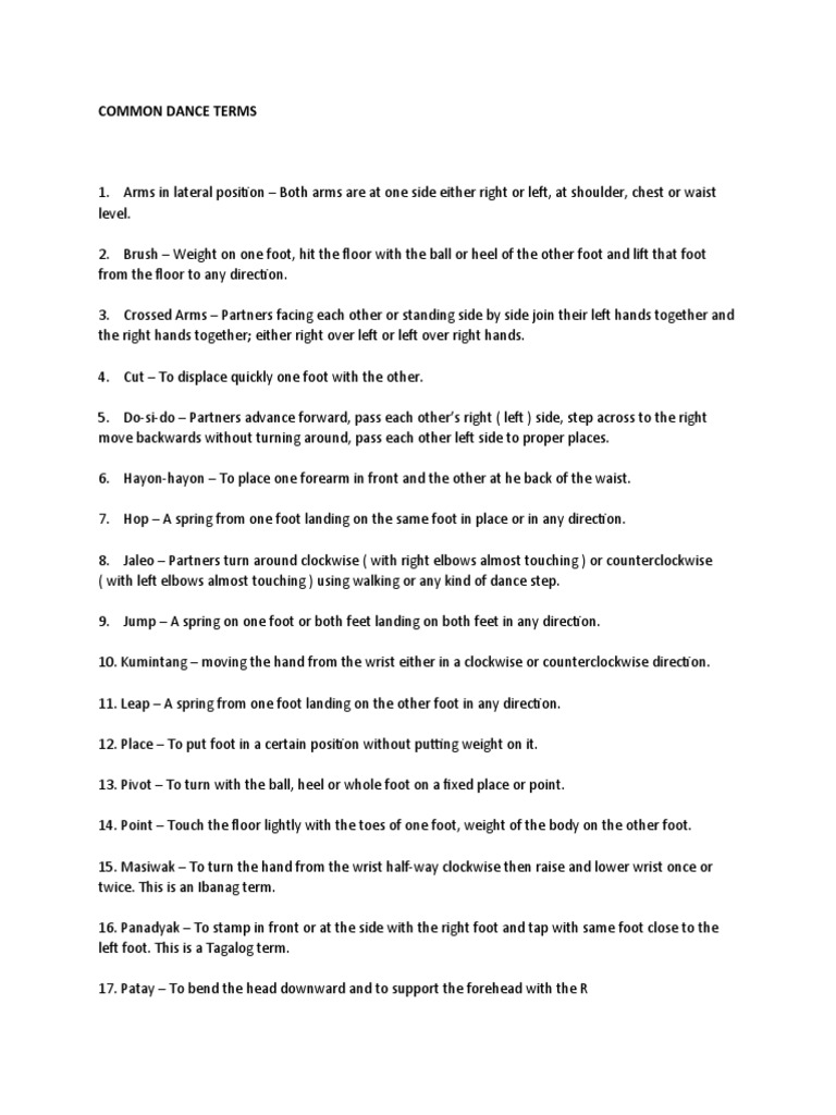 Common Dance Terms | PDF | Dances