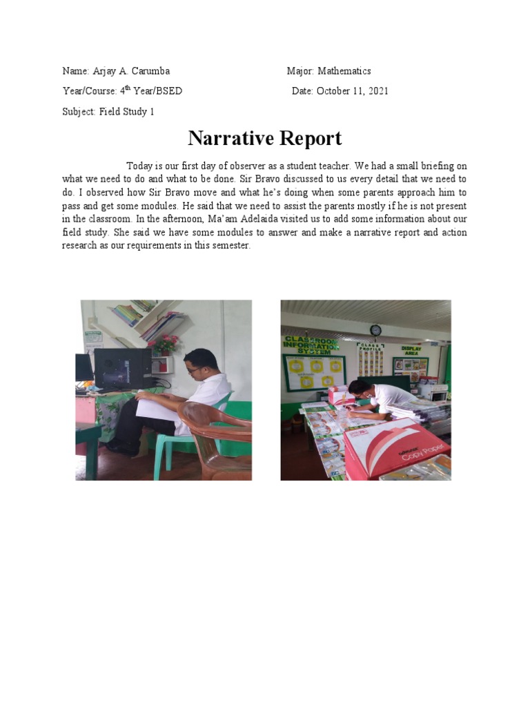 Narrative Report fs1 #1 | PDF | Teachers | Classroom