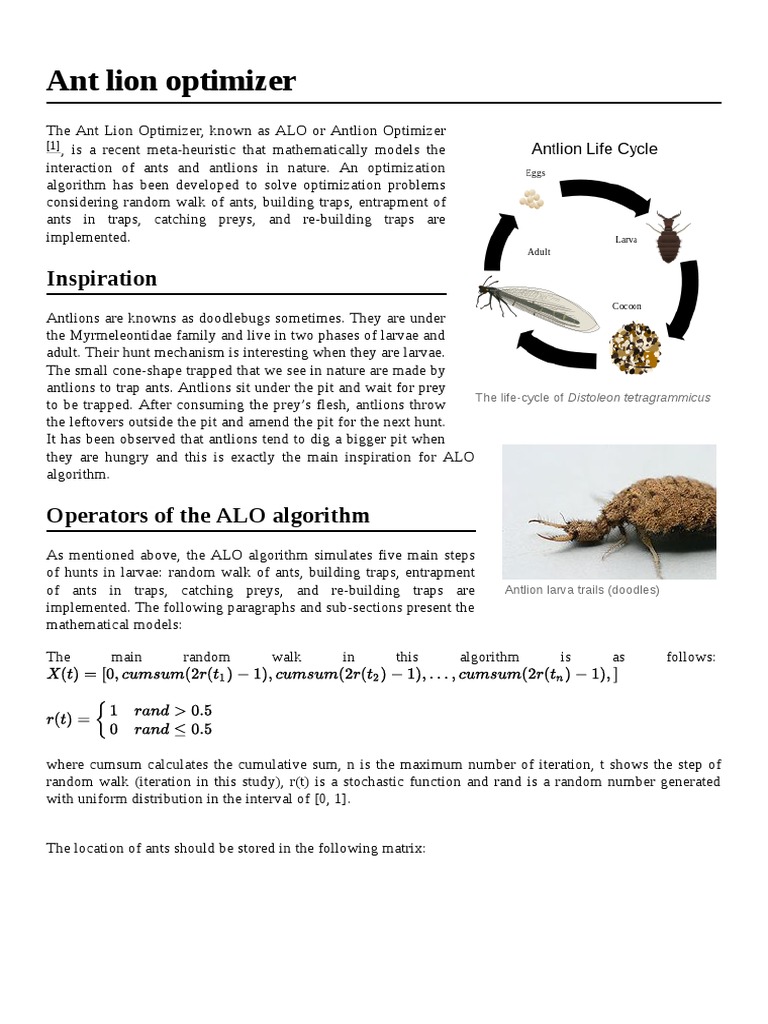 Ant Lion Optimizer: Inspiration | Download Free PDF | Mathematical ...