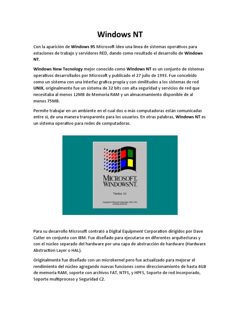 Windows Nt Investigacion Pdf Windows Nt Kernel Sistema Operativo