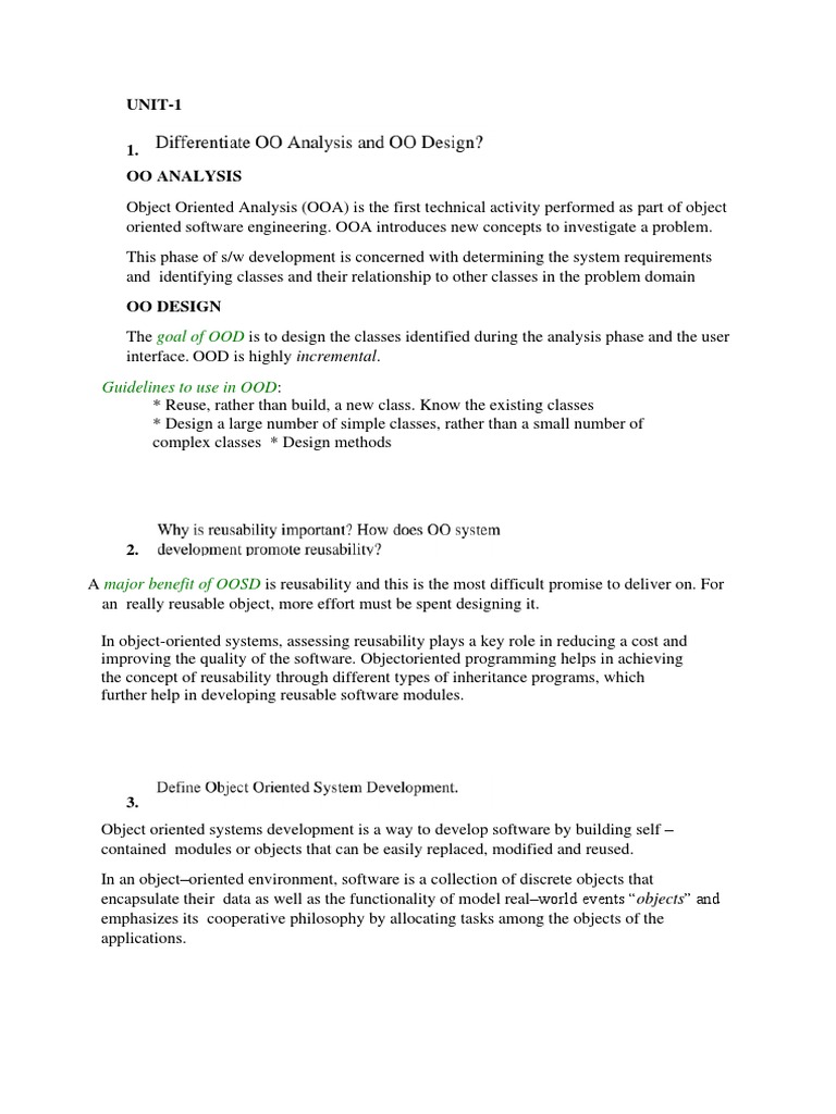 Unit - 1 QB Answers | PDF | Class (Computer Programming) | Inheritance (Object Oriented Programming)