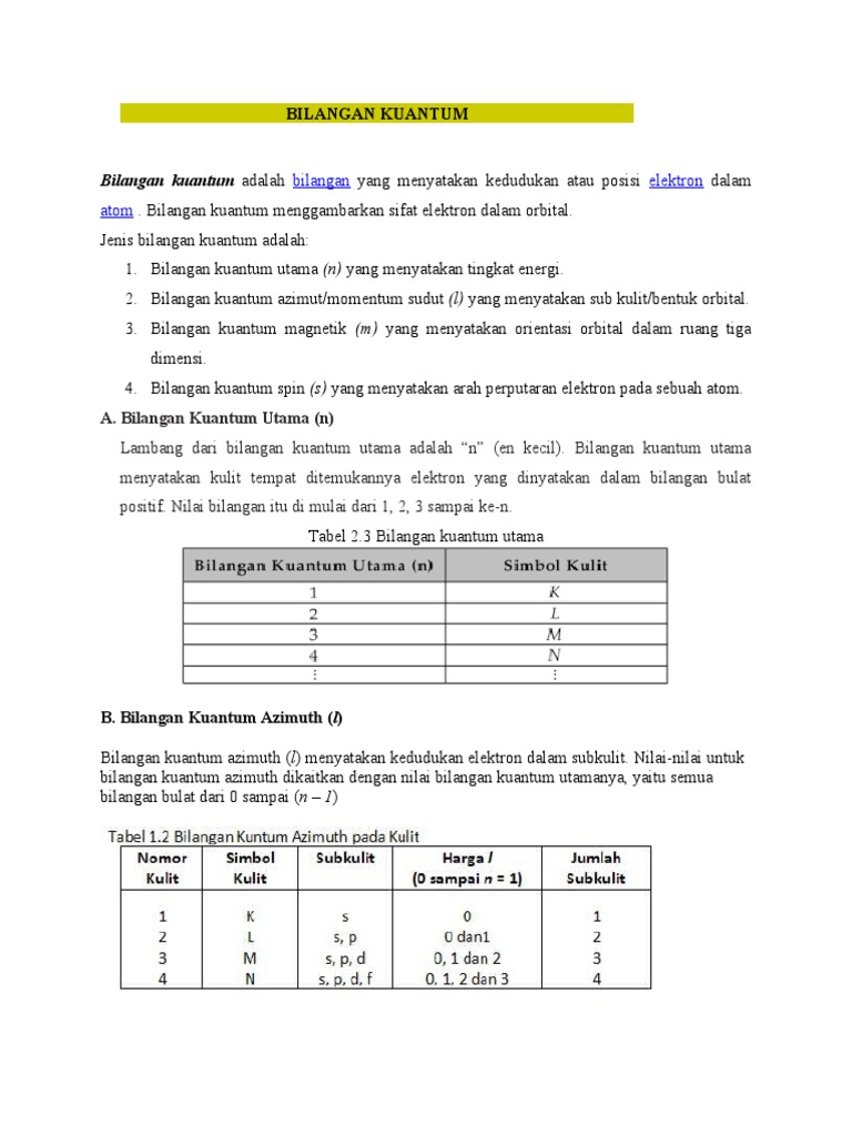 Bilangan Kuantum | PDF | Sains & Matematika