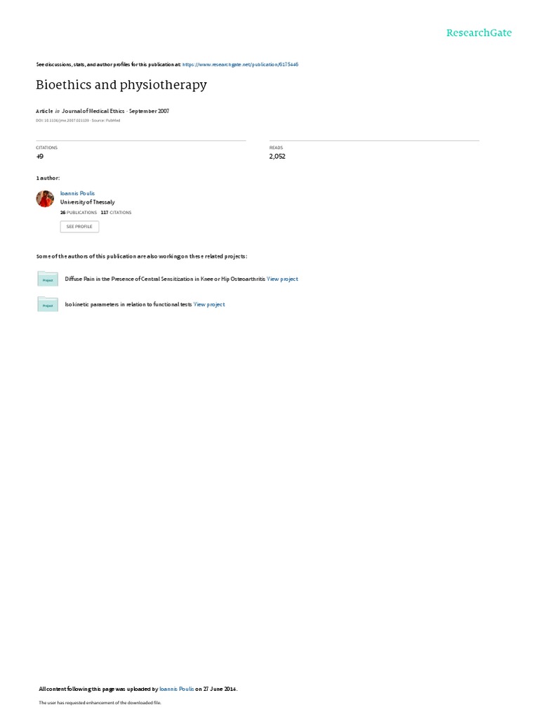 Bioethics and Physiotherapy | PDF | Physical Therapy | Bioethics