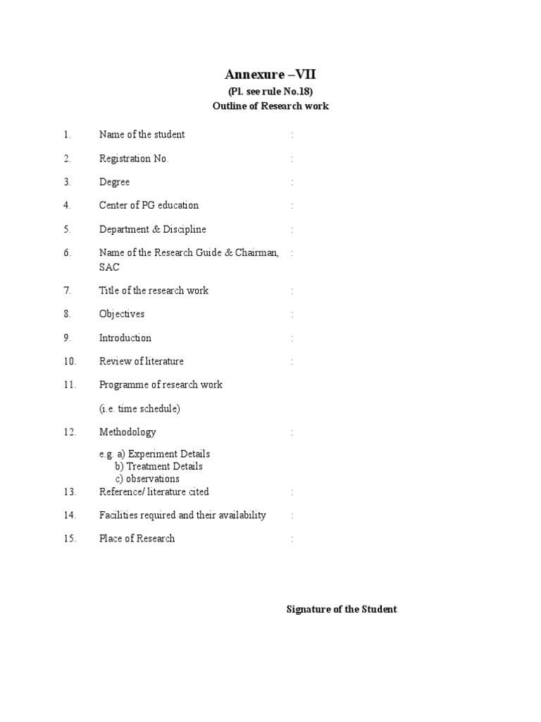 Annexure - VII: (Pl. See Rule No.18) Outline of Research Work | PDF