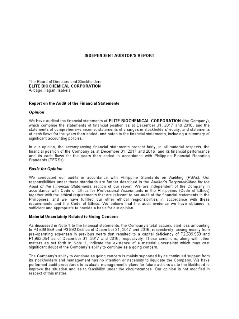 FULL PFRS - Unqualified Auditors Report (Capital Deficiency) | PDF ...