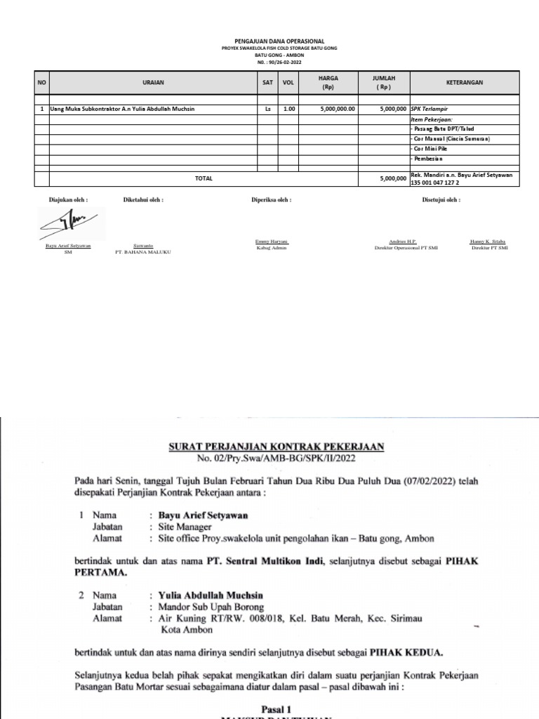 PD 090 Uang Muka Subkontraktor A.N Yulia Abdullah Muchsin | PDF