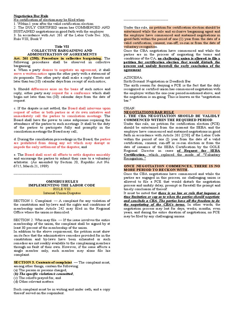 LABOR - Negotiation Bar Rule | PDF