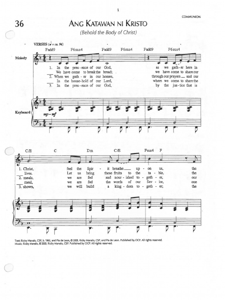 Ang Katawan Ni Kristo (Behold The Body of Christ) - Ricky Manalo | PDF