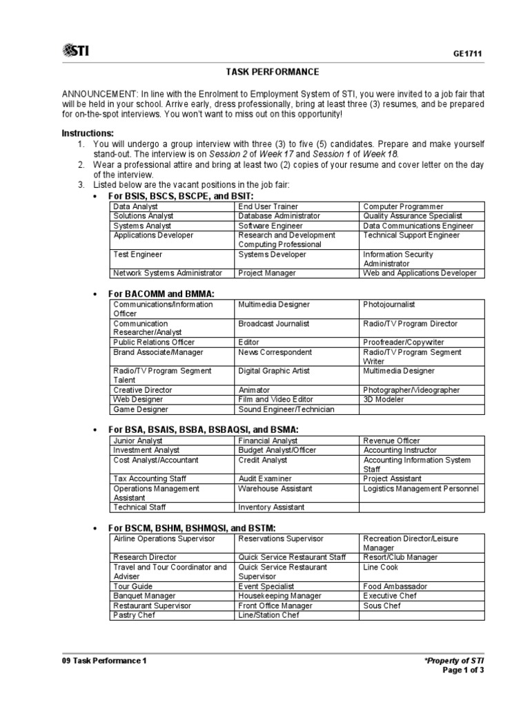 Task Performance: Property of STI | PDF | Job Interview | Interview